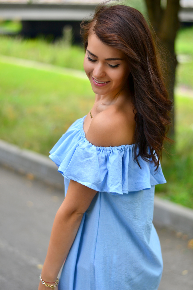 Blue Off The Shoulder Dress – Cvetybaby