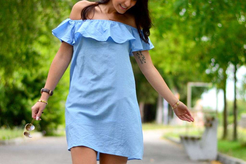 Blue Off The Shoulder Dress – Cvetybaby